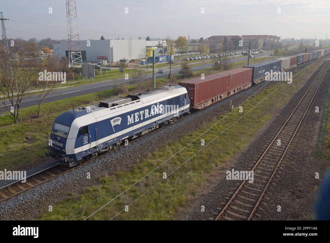 Metrans electric locomotive waiting with a Hungary - Slovakia cross ...