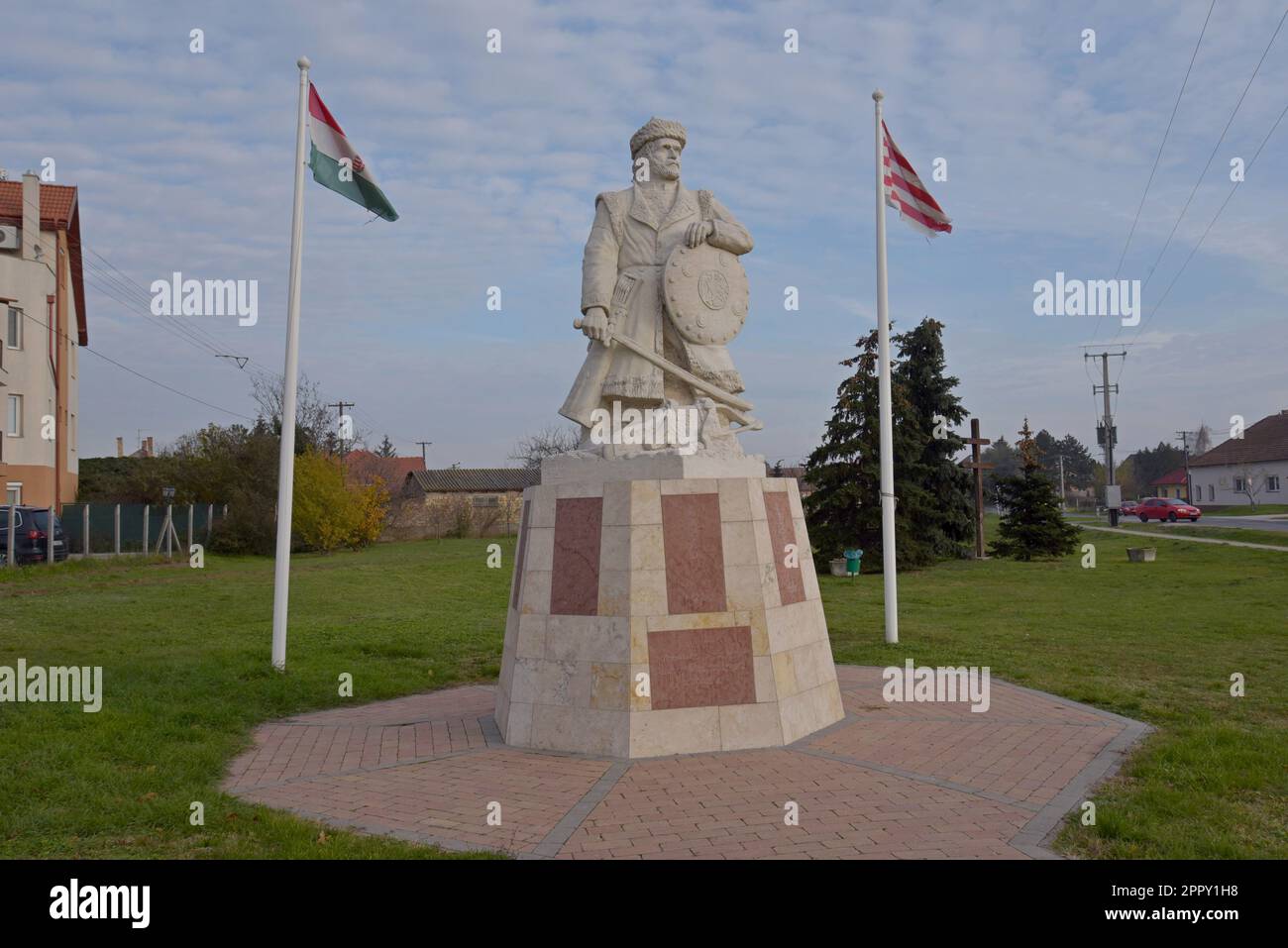 A statue of Arpad Vezer, Khan and founder of Hungary, Rajka, Hungary ...