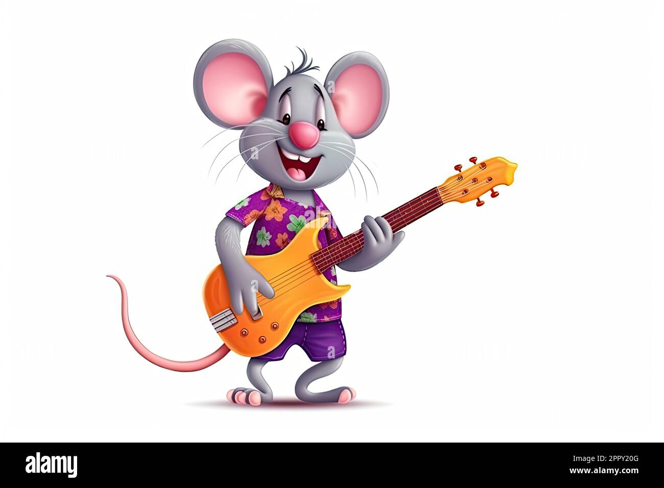 Mouse playing electric guitar on a white background isolated Stock ...