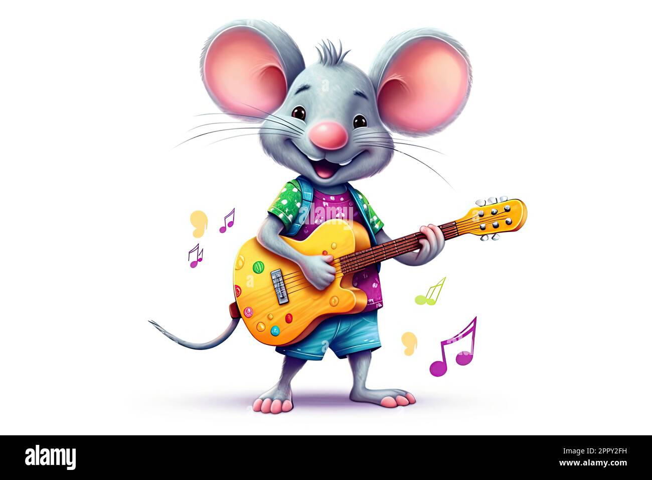 Mouse playing electric guitar on a white background, isolated Stock ...