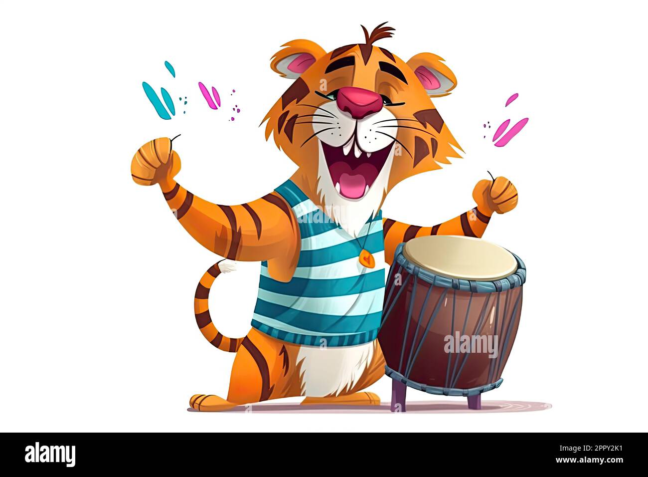Tiger is playing drum and smiling isolated on a white background Stock ...