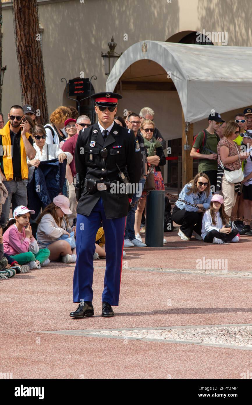 Monte-Ville, Monaco, April 21st 2023:- A Monégasque security officer ...