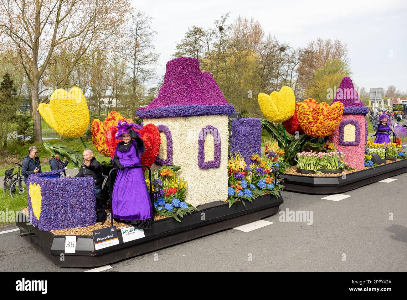 Noordwijk, THE NETHERLANDS - April 22, 2023: Colourful float with ...