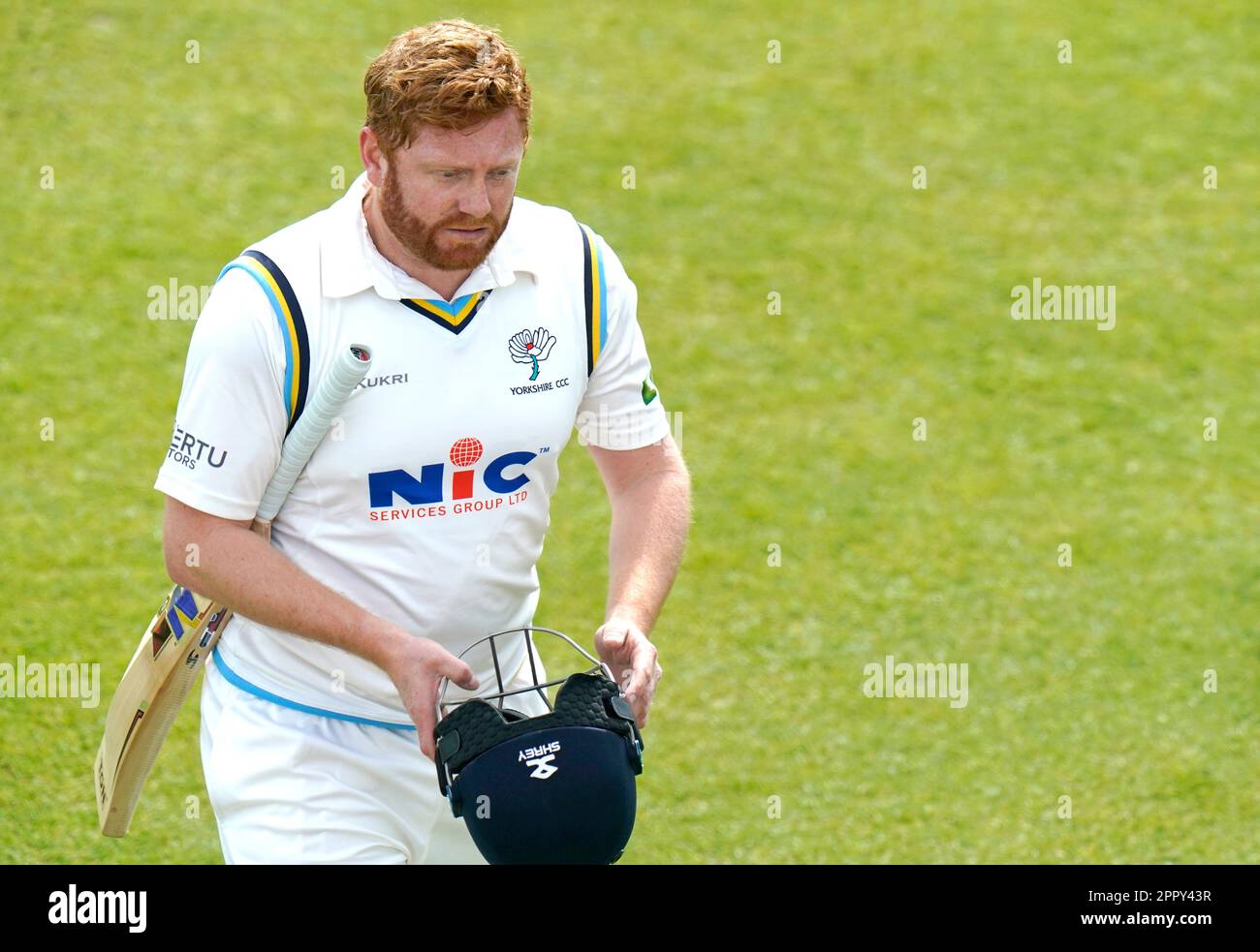 Yorkshire's Jonny Bairstow looks frustrated after being caught out by ...