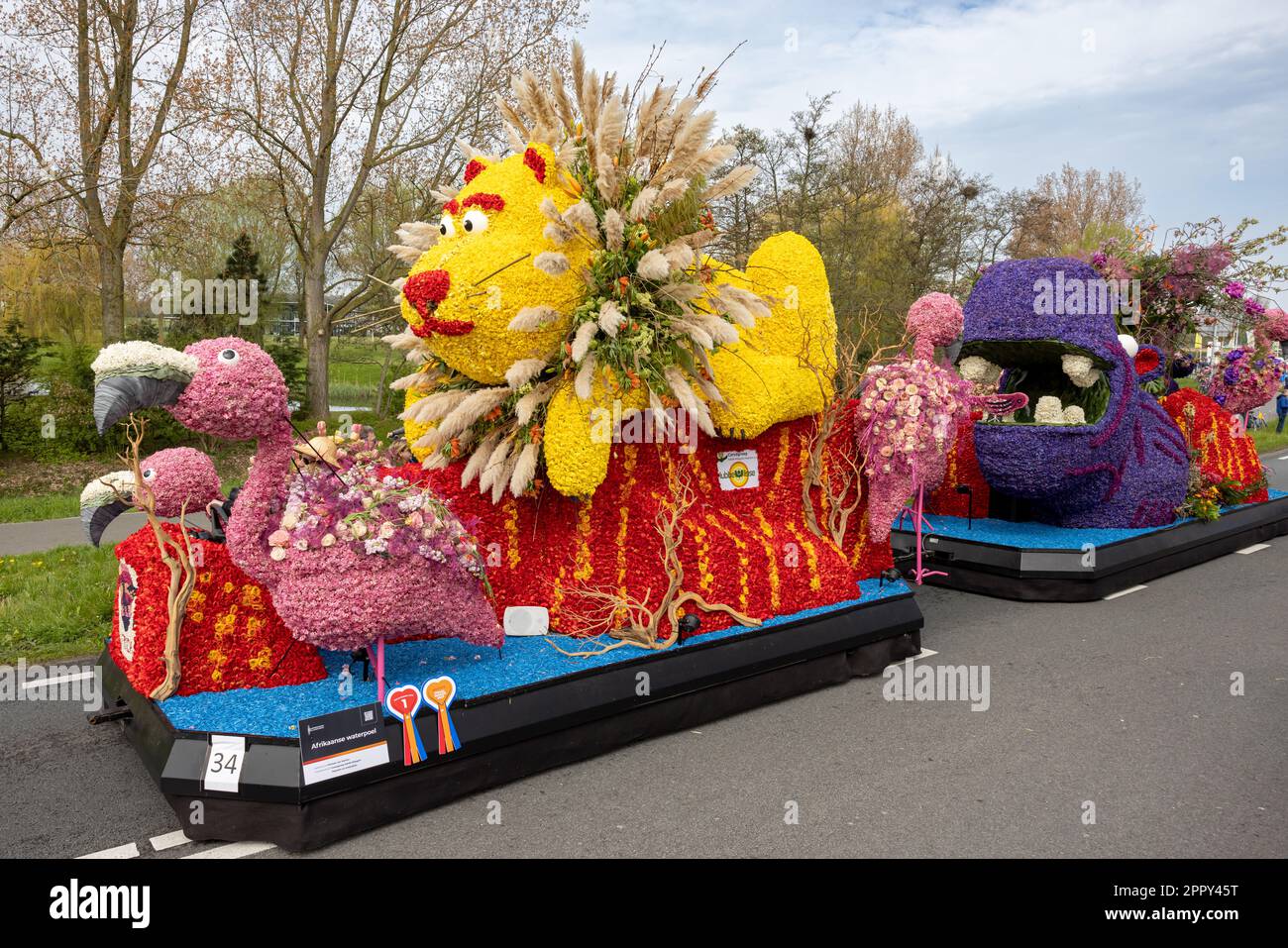 Noordwijk, The Netherlands - April 22, 2023: Colourful float with ...