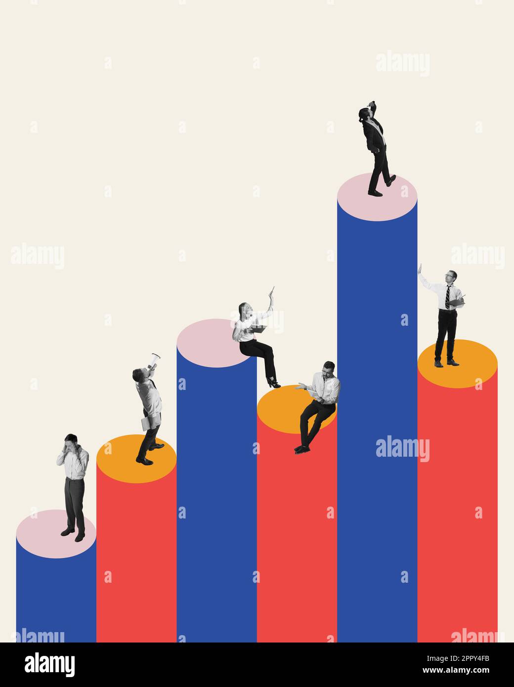 Way to success. Business people, employees on different positions ...