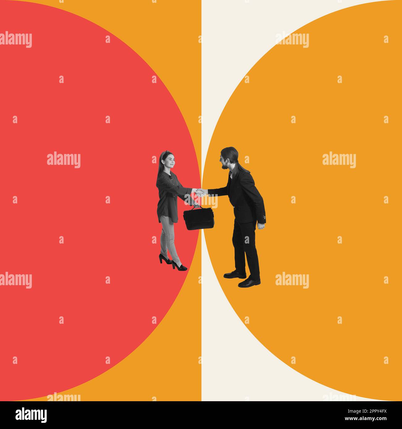 Professional cooperation and partnership. Man and woman shaking hands ...