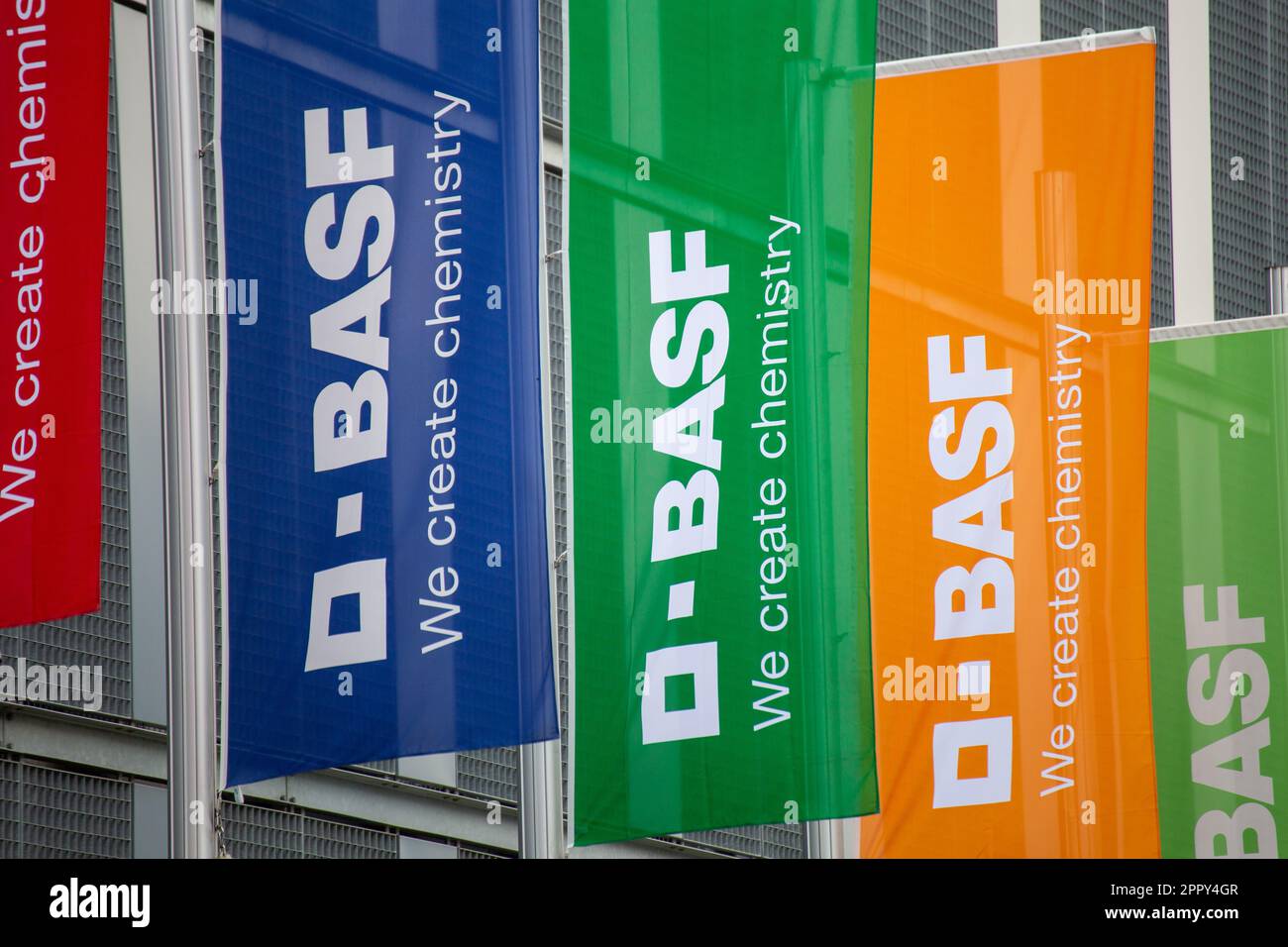 BASF flags in Ludwigshafen am Rhein (Ludwigshafen, Germany, April 25, 2023 Stock Photo - Alamy