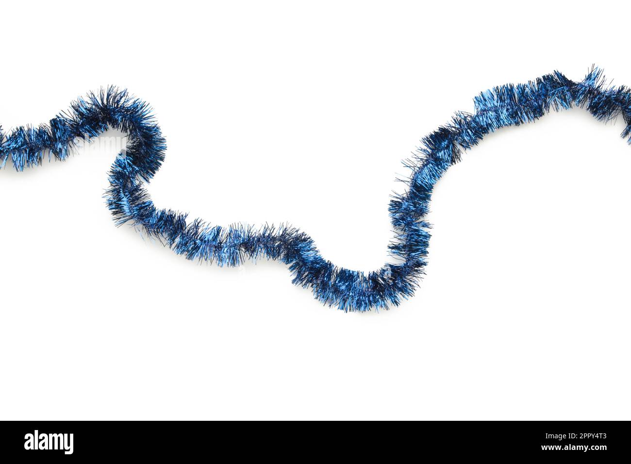 Christmas blue tinsel isolated on white background. Top view Stock ...