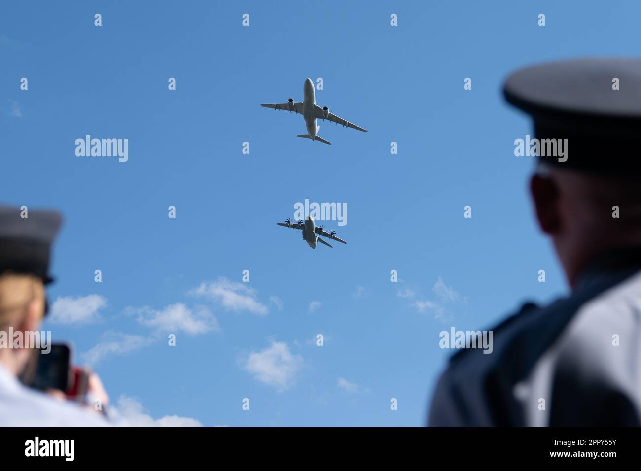 An RAF Voyager and A400 take part in a rehearsal for the official ...