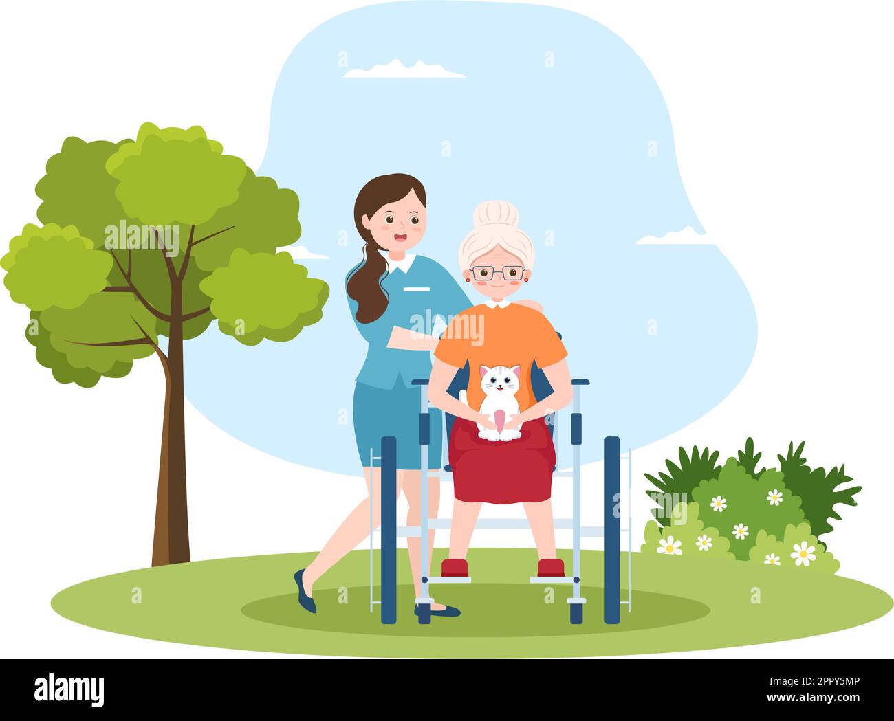 Elderly Care Services Hand Drawn Cartoon Flat Illustration with ...