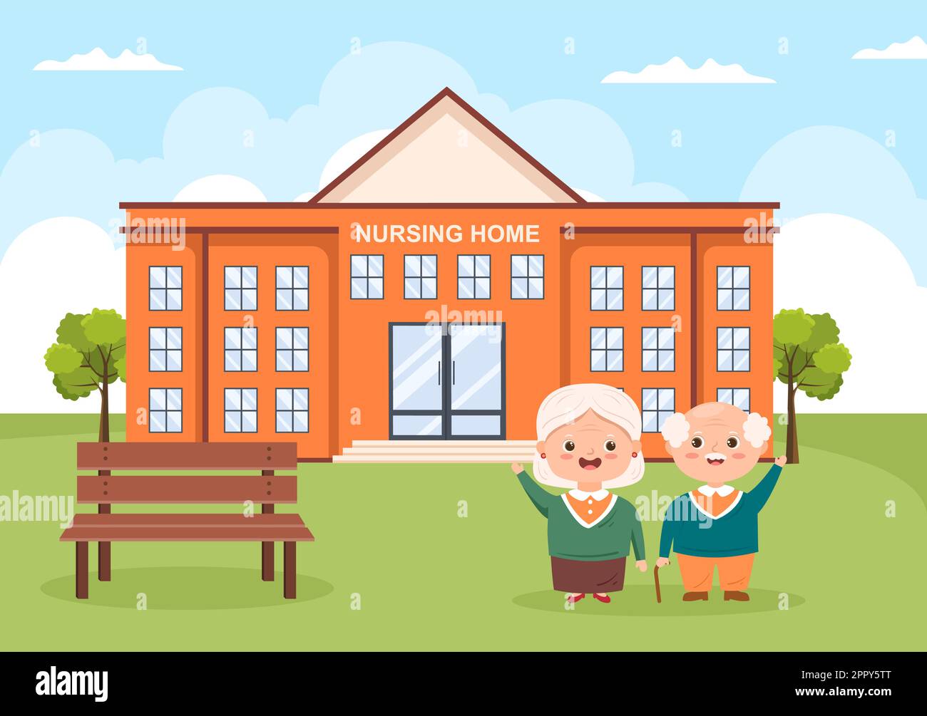Elderly Care Services Hand Drawn Cartoon Flat Illustration with ...
