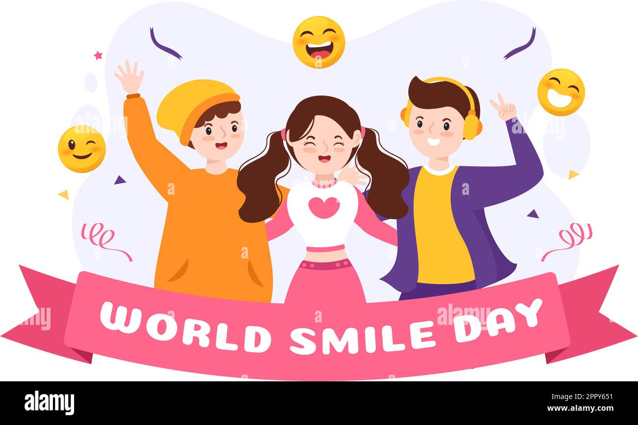 World Smile Day Hand Drawn Cartoon Illustration with Smiling Youth and ...