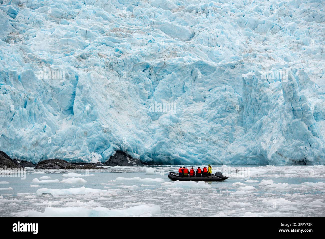 Zodiac along Tracy Arm fjord and Dawes Glacier near Juneau Alaska Stock ...