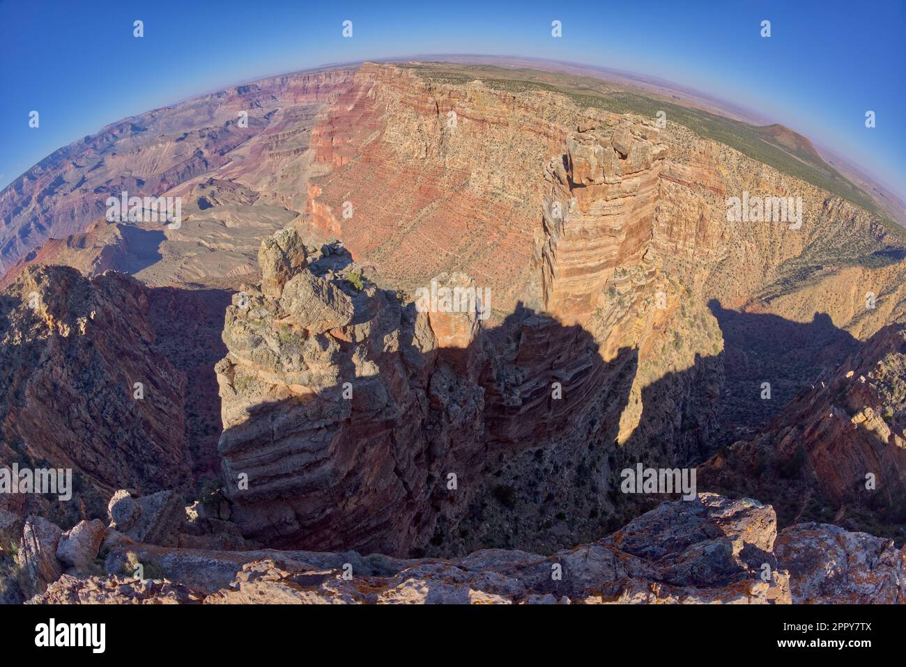 Fisheye view of rock spires east of Desert View Point at Grand Canyon ...