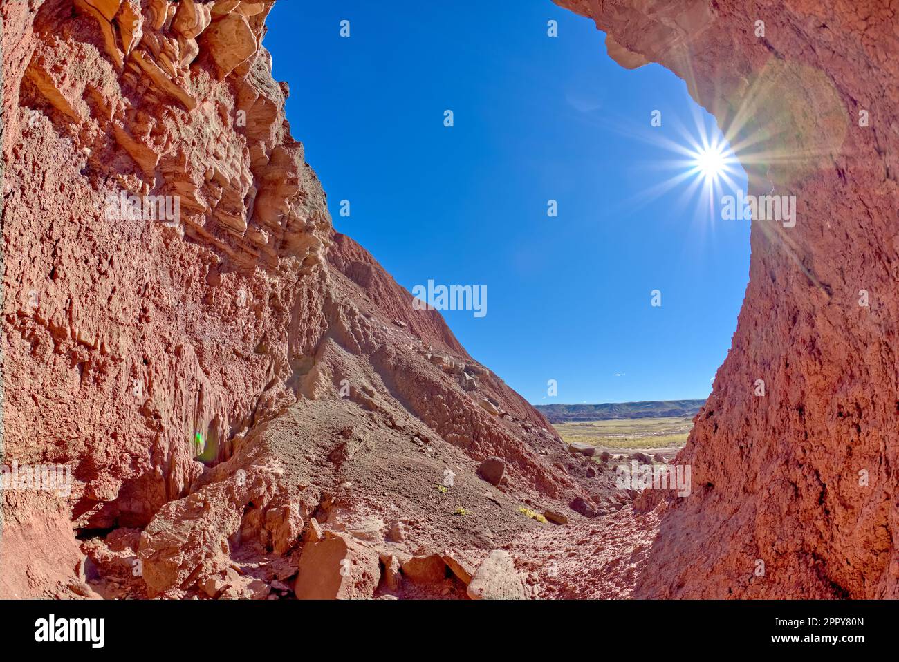 View from within a cave on the north side of Kachina Valley at ...