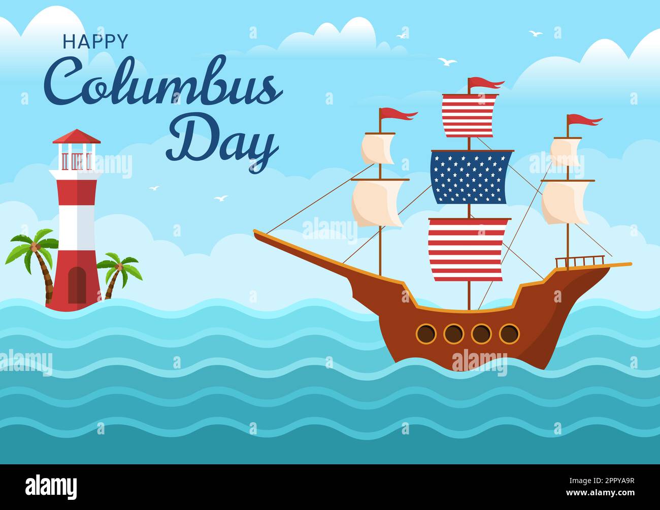 Happy Columbus Day National Holiday Hand Drawn Cartoon Illustration ...