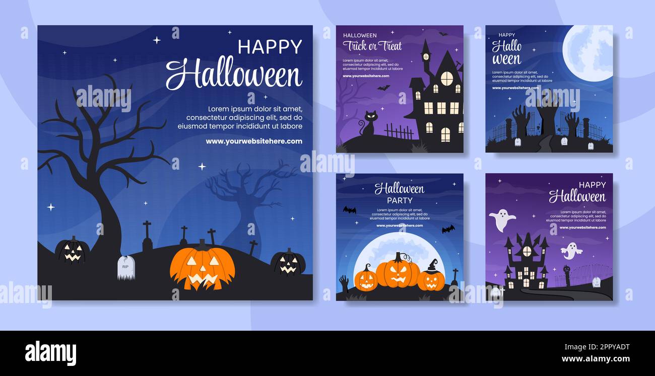 Halloween Night Party Social Media Post Template Hand Drawn Cartoon ...