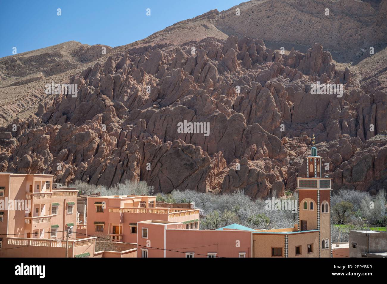 Rock formations known as monkey fingers in the Dades Valley Stock Photo ...