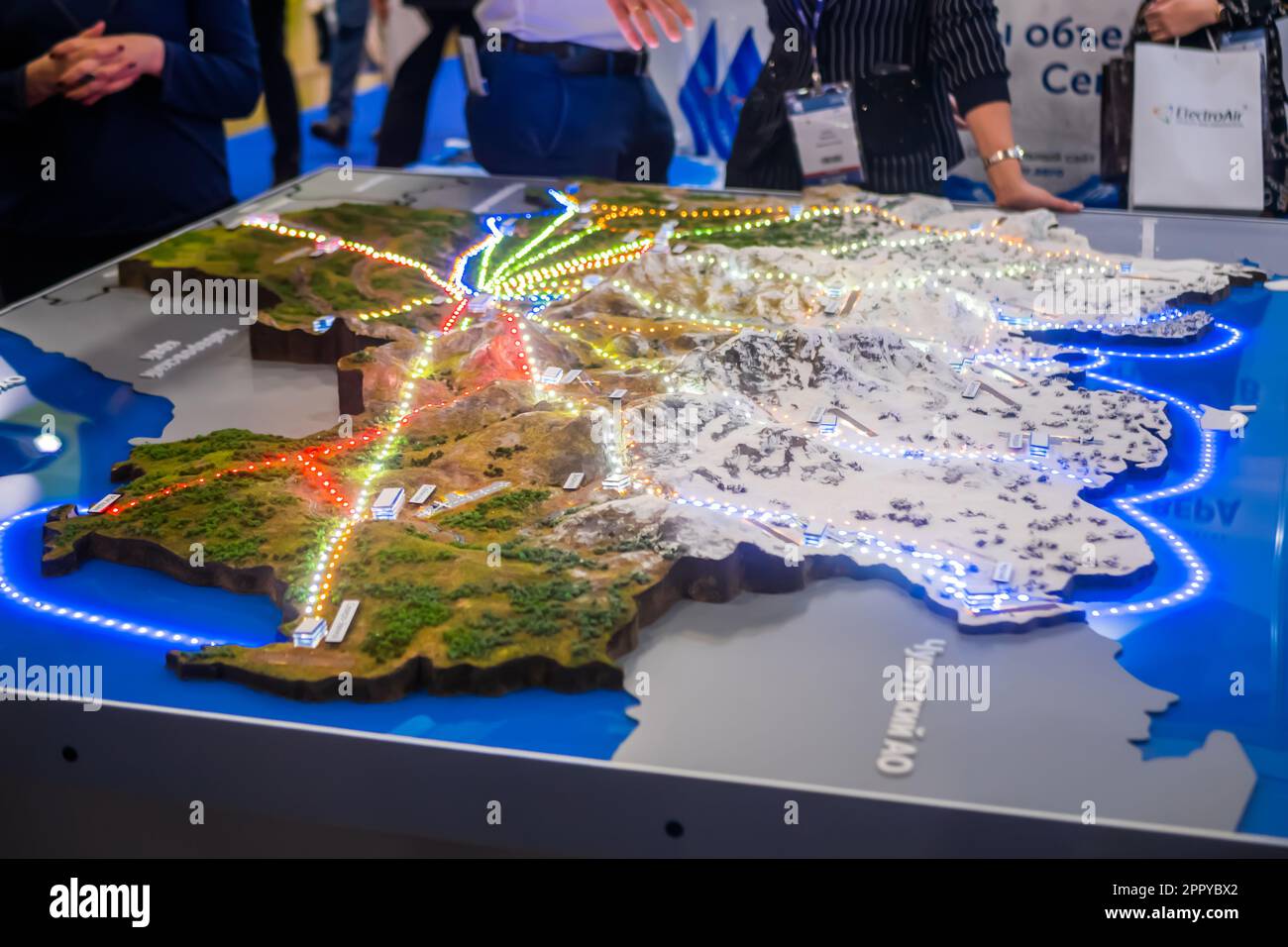 3D architectural model of landscape map with aircraft routing at ...