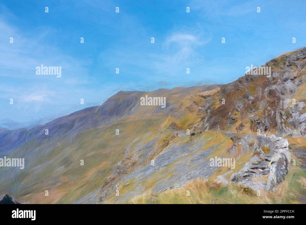 Digital painting of the amazing view of Cwm Croesor from the slopes of ...