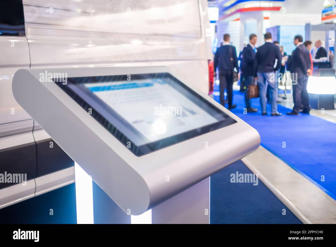 Electronic kiosk with touchscreen display at modern exhibition Stock ...