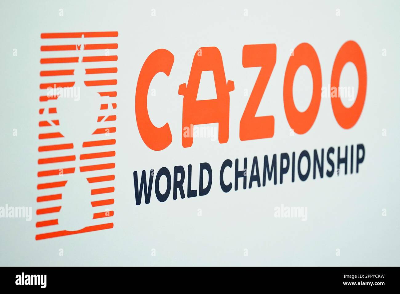 A general view of Cazoo World Championship branding on day eleven of ...