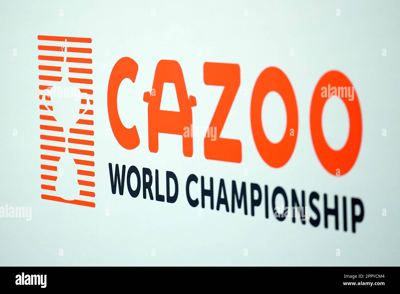 A general view of Cazoo World Championship branding on day eleven of ...