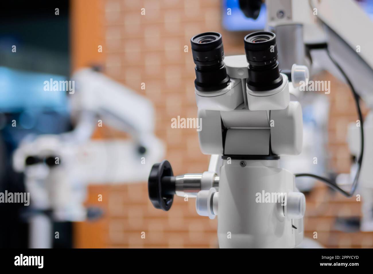 Professional medical microscope in scientific laboratory: close up ...