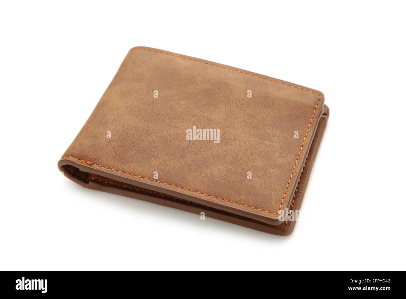Brown shiny wallet isolated on white background. Top view Stock Photo ...