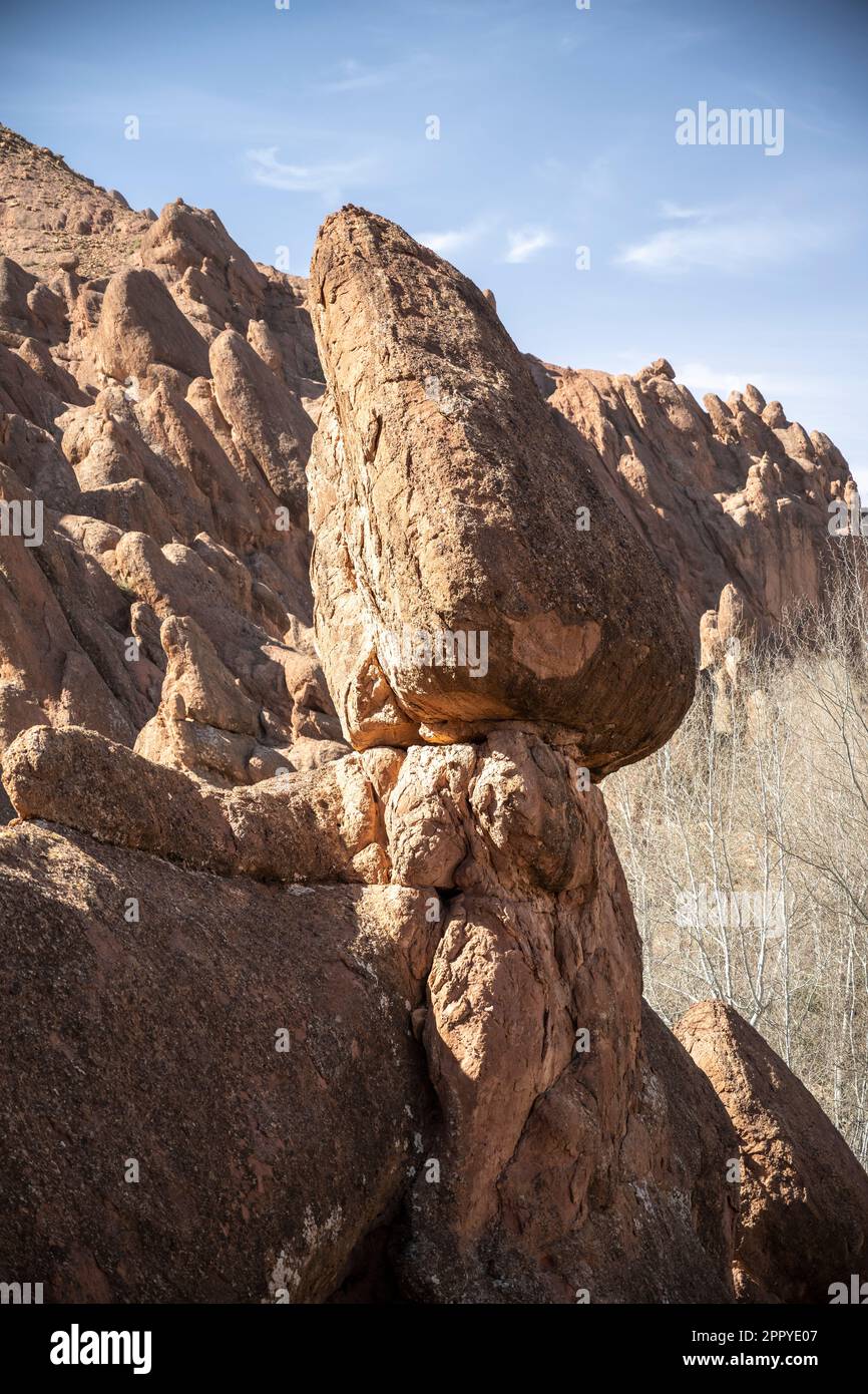 Rock formations known as monkey fingers in the Dades Valley Stock Photo ...