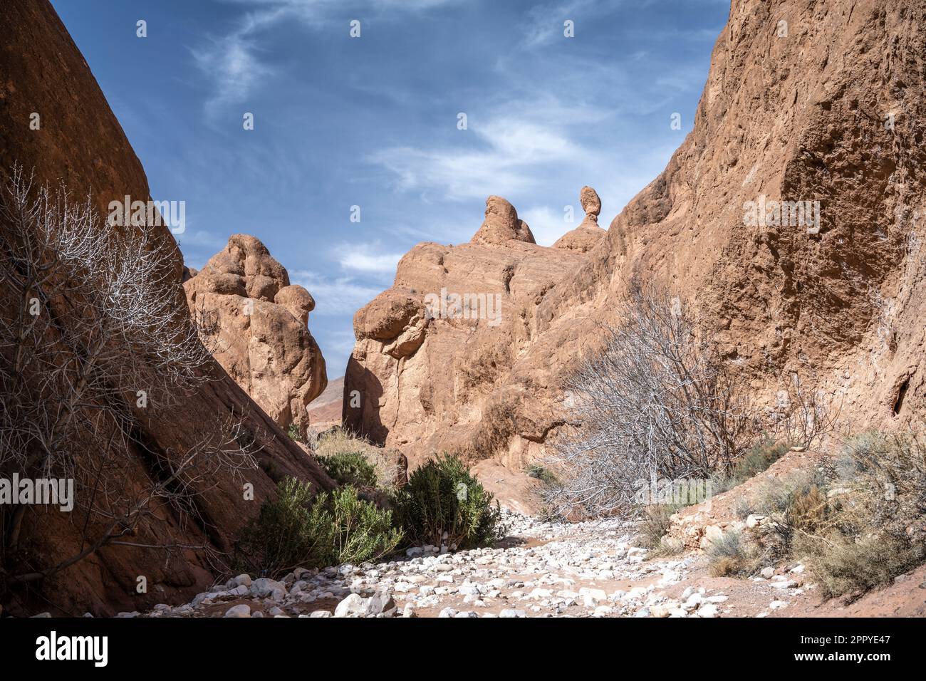 Rock formations known as monkey fingers in the Dades Valley Stock Photo ...