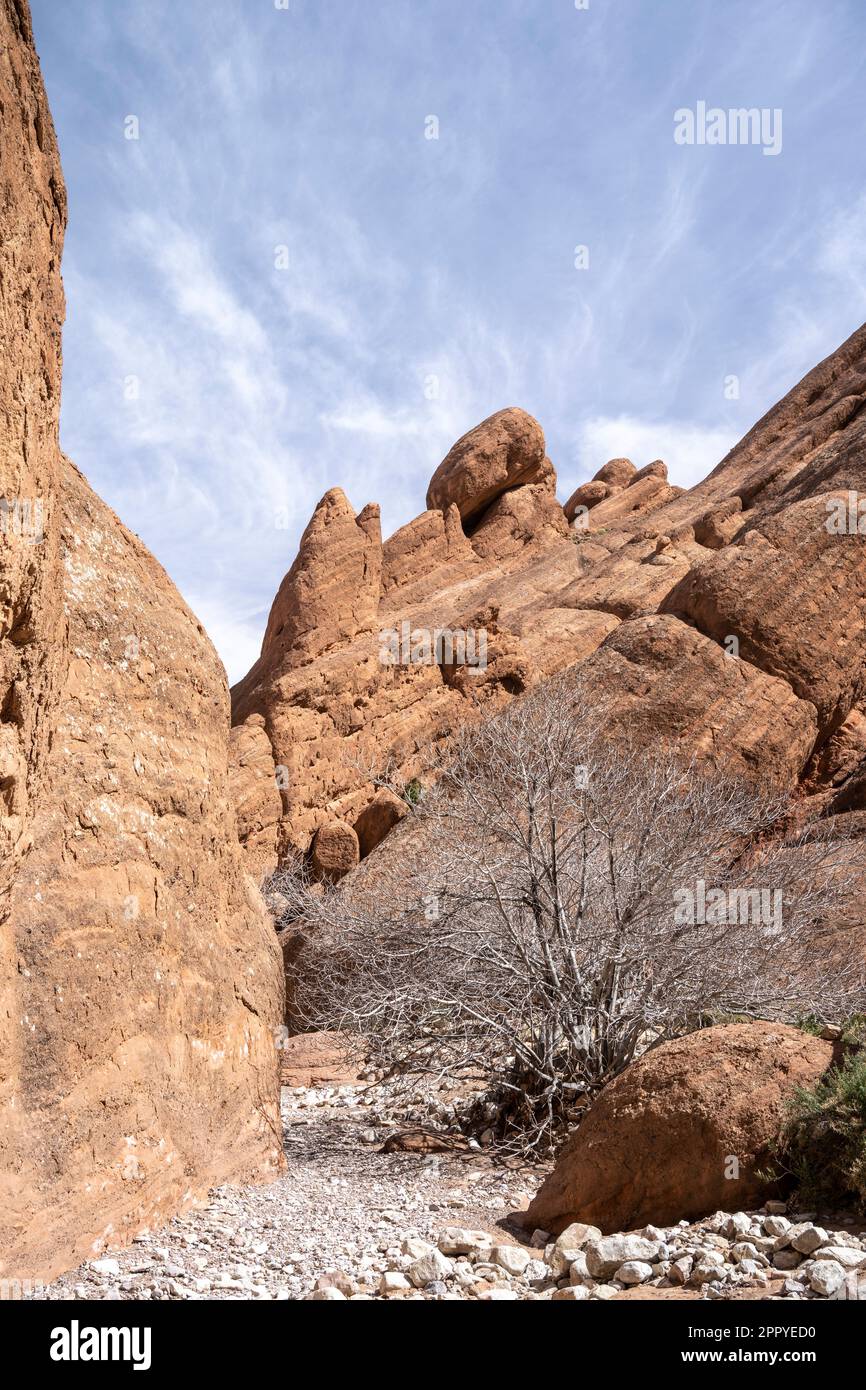 Rock formations known as monkey fingers in the Dades Valley Stock Photo ...