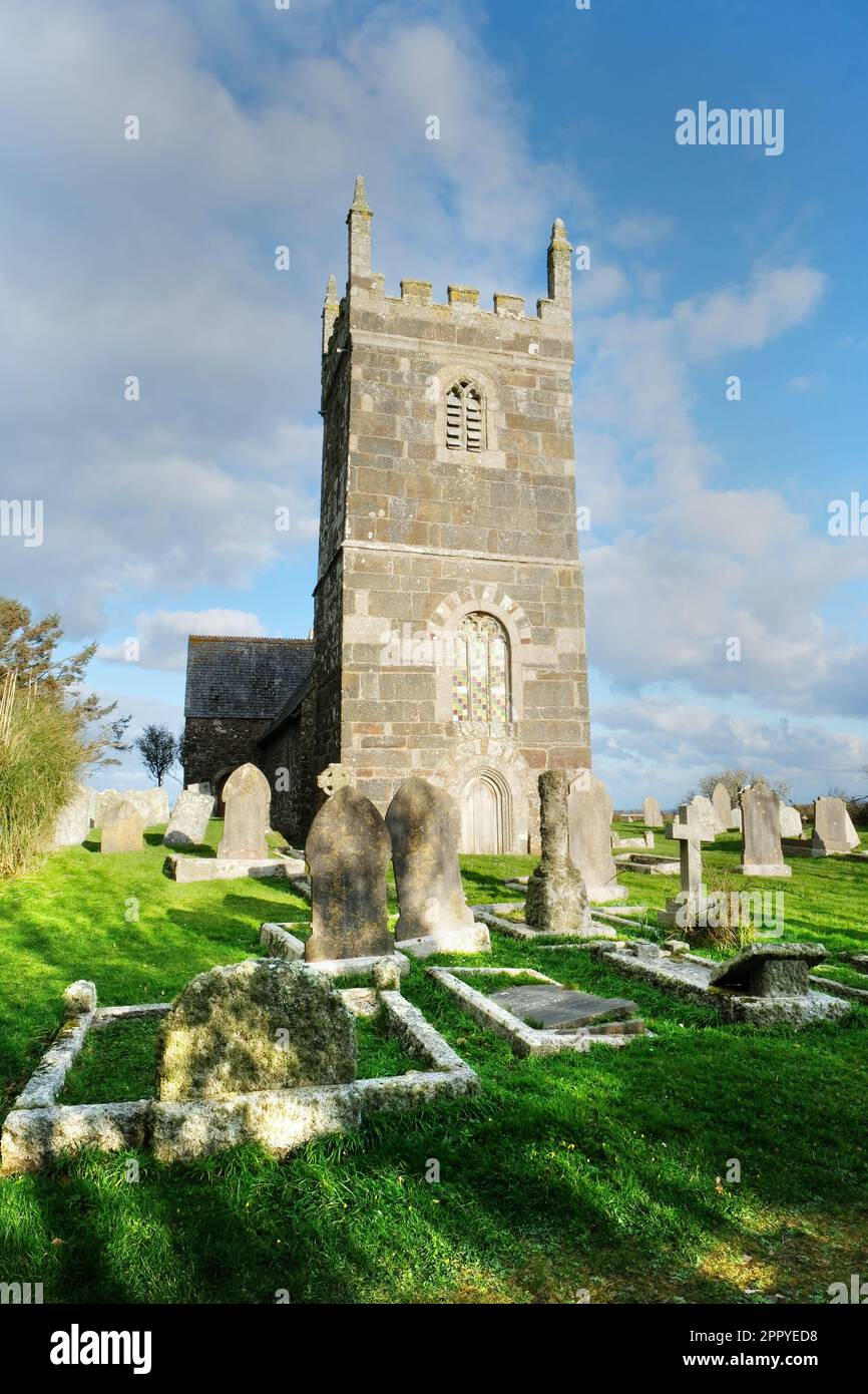 The cemetery at Grade Parish Church on the Lizard Peninsula, Cornwall ...