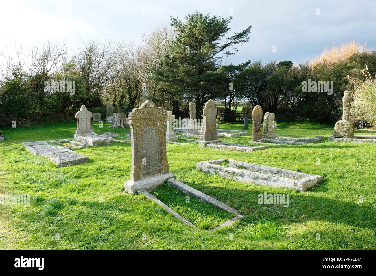 The cemetery at Grade Parish Church on the Lizard Peninsula, Cornwall ...