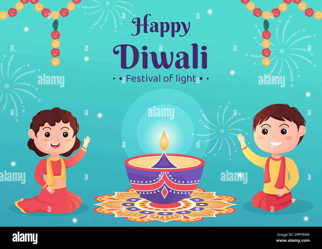 Indian Celebrating Diwali Day Background Template Hand Drawn Cartoon ...