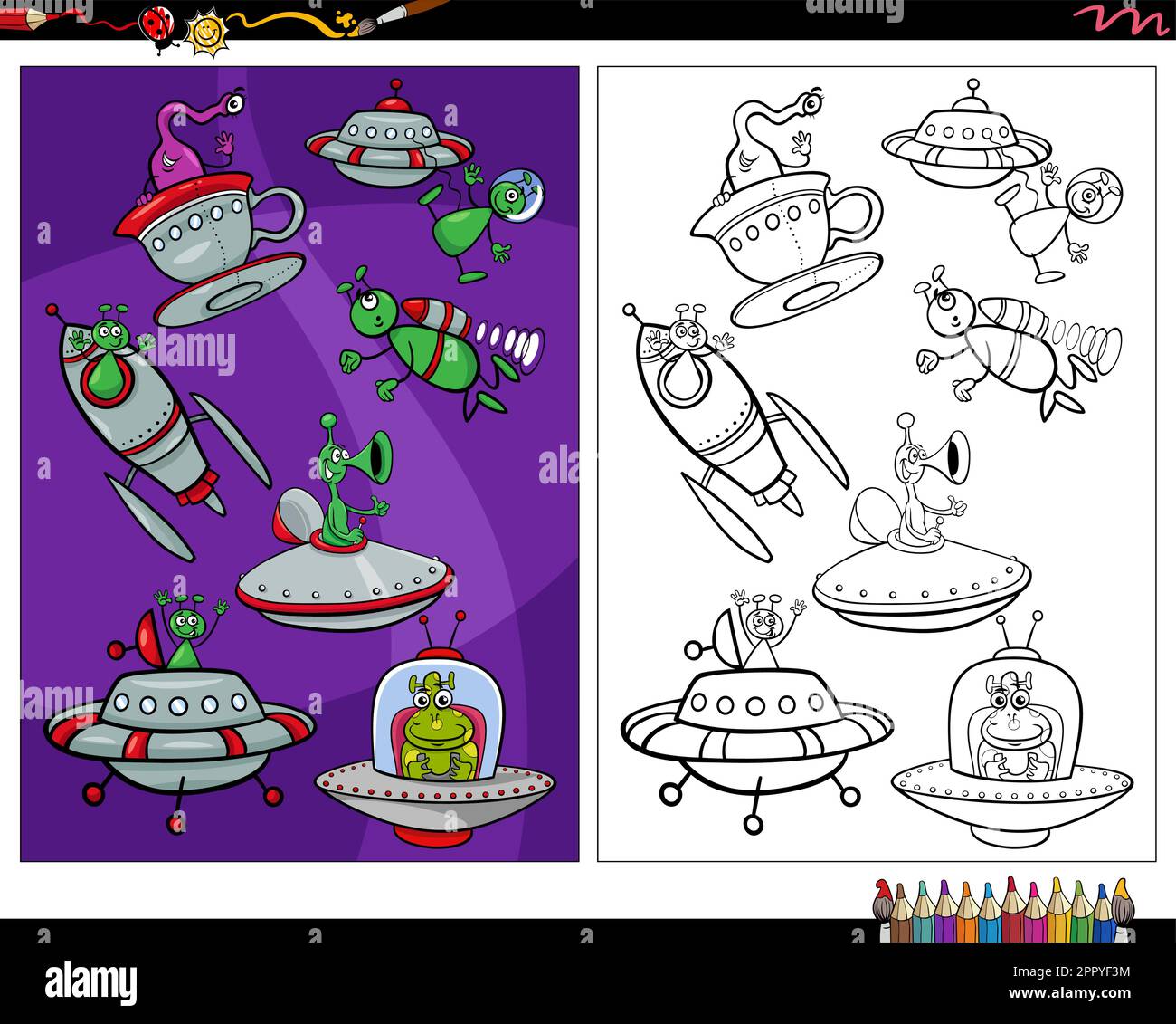 cartoon alien characters in space coloring page Stock Vector Image ...