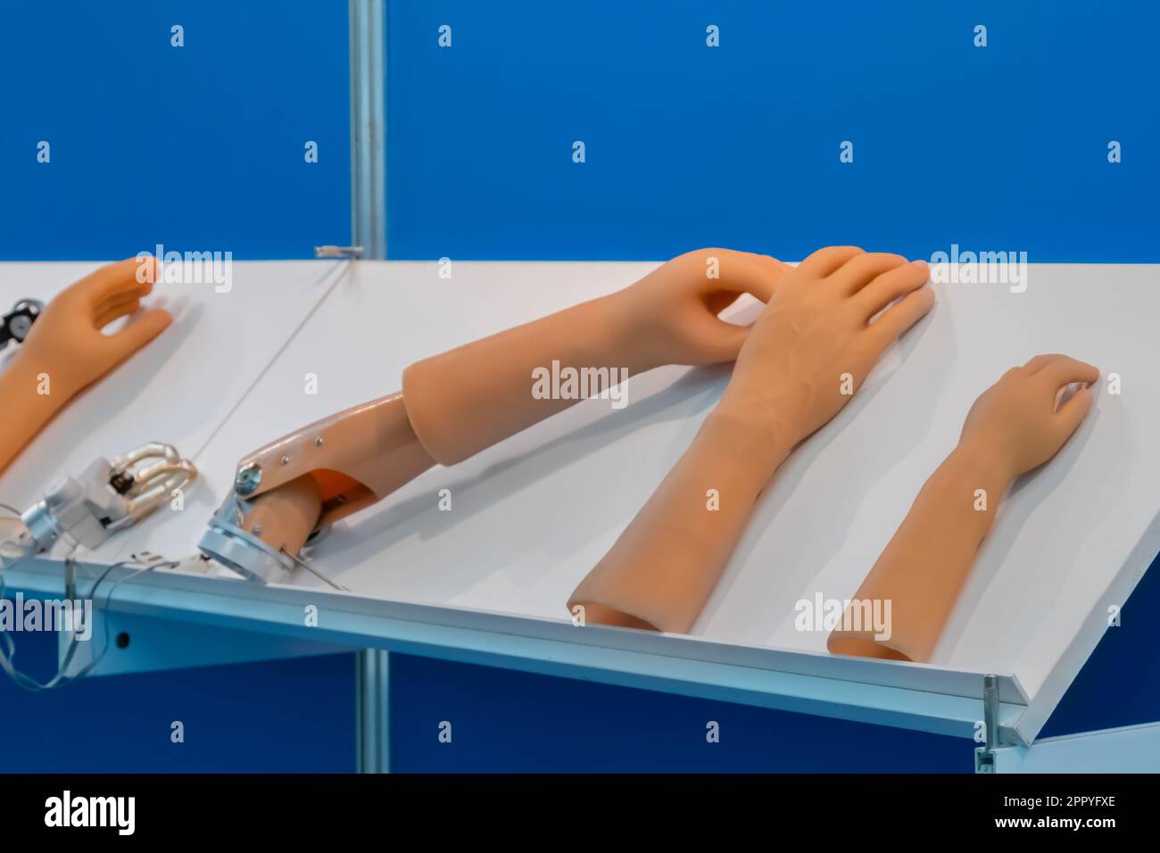 Silicone arm prosthesis in showcase at medical exhibition Stock Photo ...
