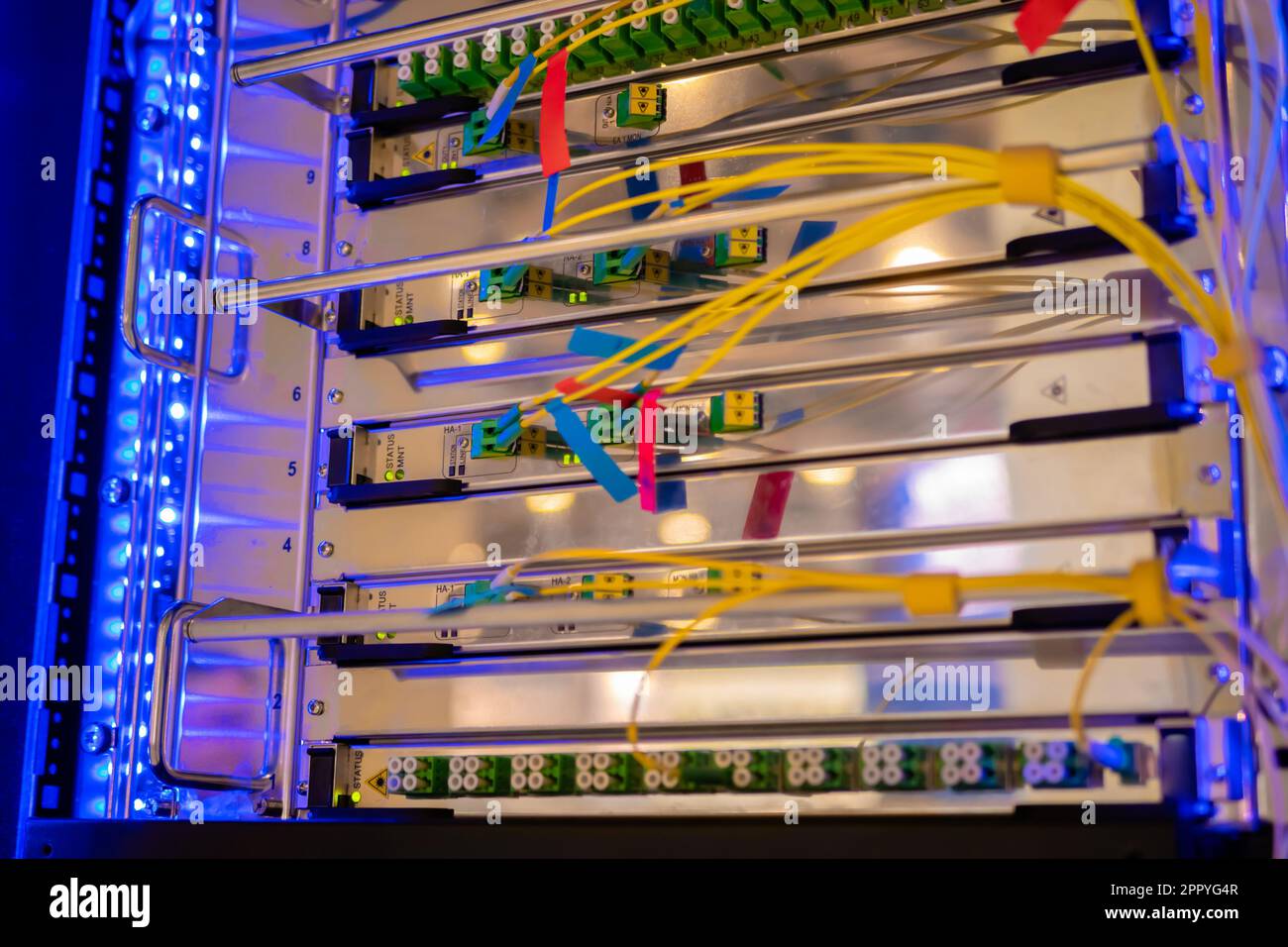 Telecommunication technology equipment - fiber optic cables and switch ...