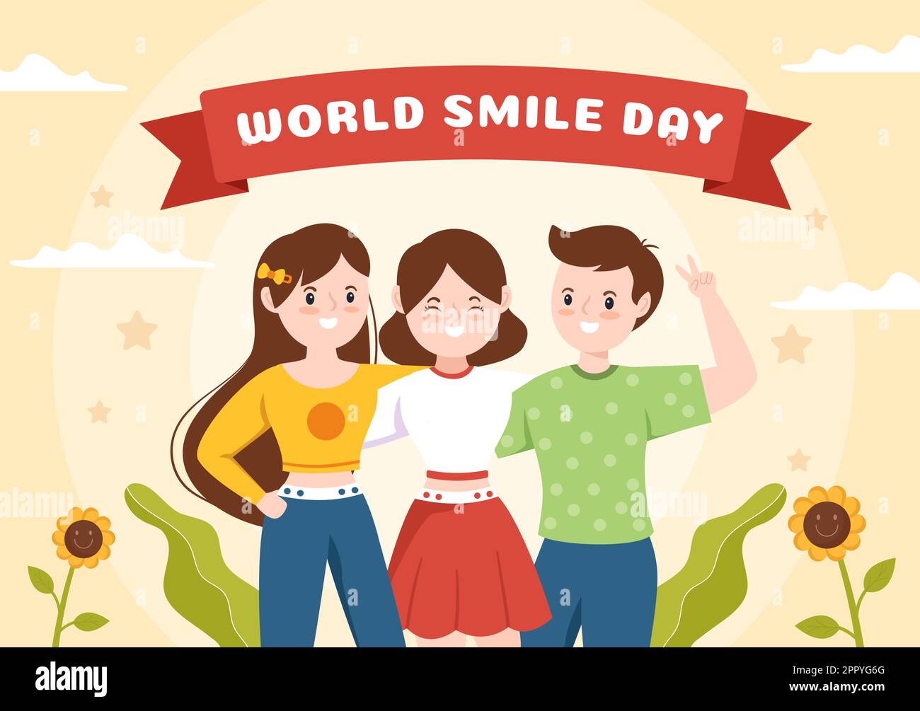 World Smile Day Hand Drawn Cartoon Illustration with Smiling Youth and ...