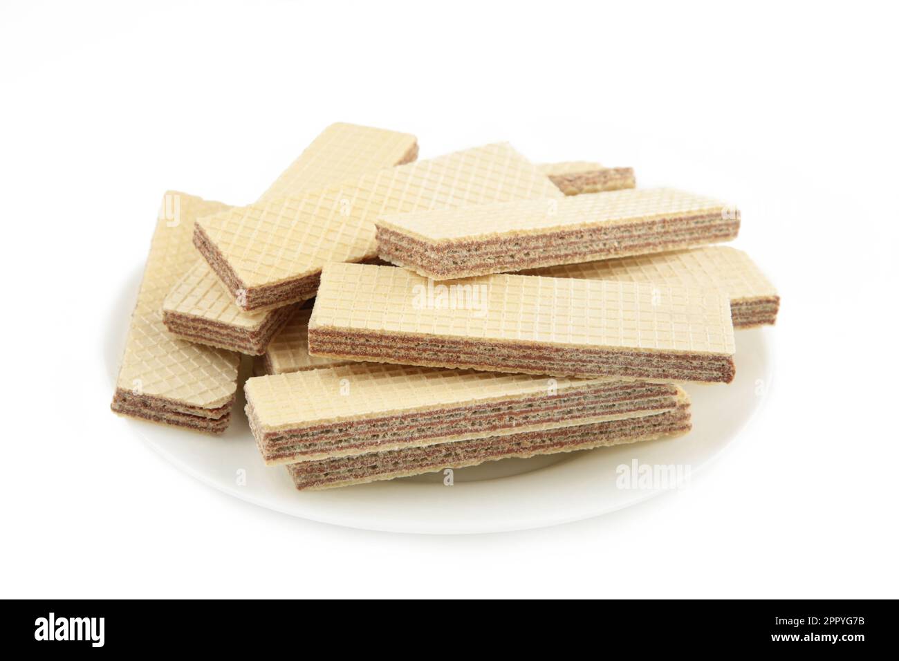 Wafers with chocolate isolated on white background. Top view Stock ...