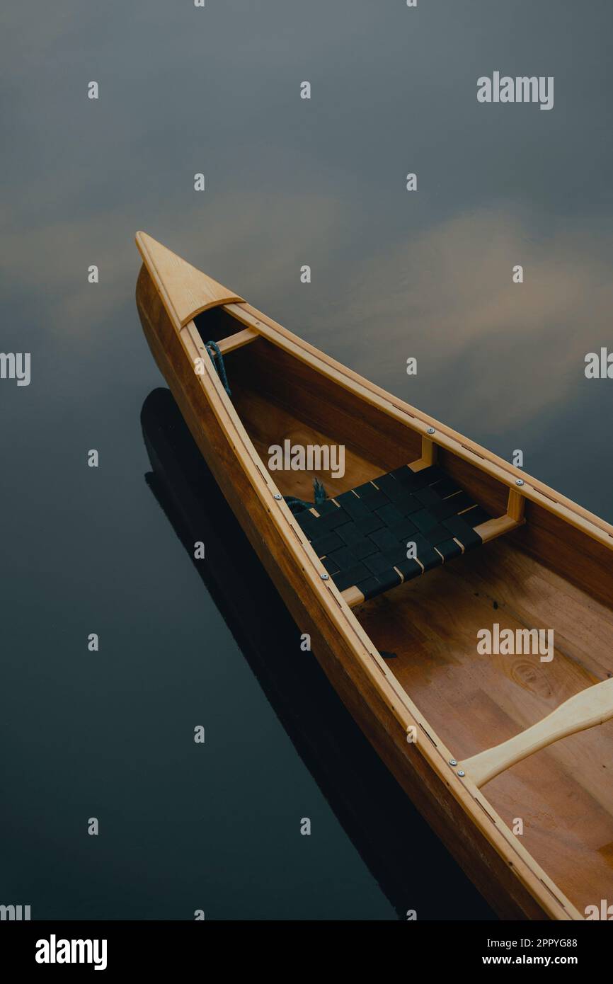 Wooden canoe on river, traditional wood boat, vessel, oak, craft ...