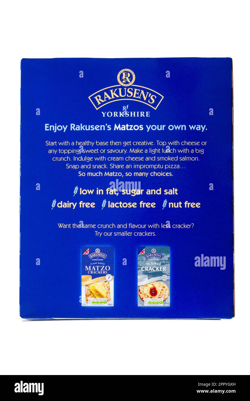 Information on back of box of Matzos flame baked cracker by Rakusen's ...