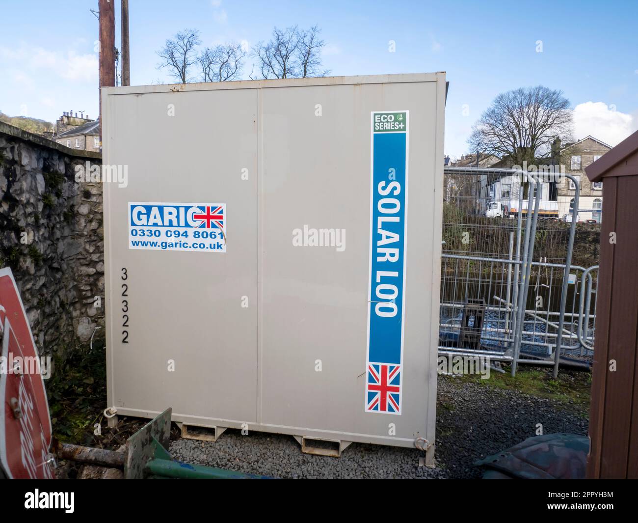 A solar powered toilet on a construction site in Kendal, Cumbria, UK ...