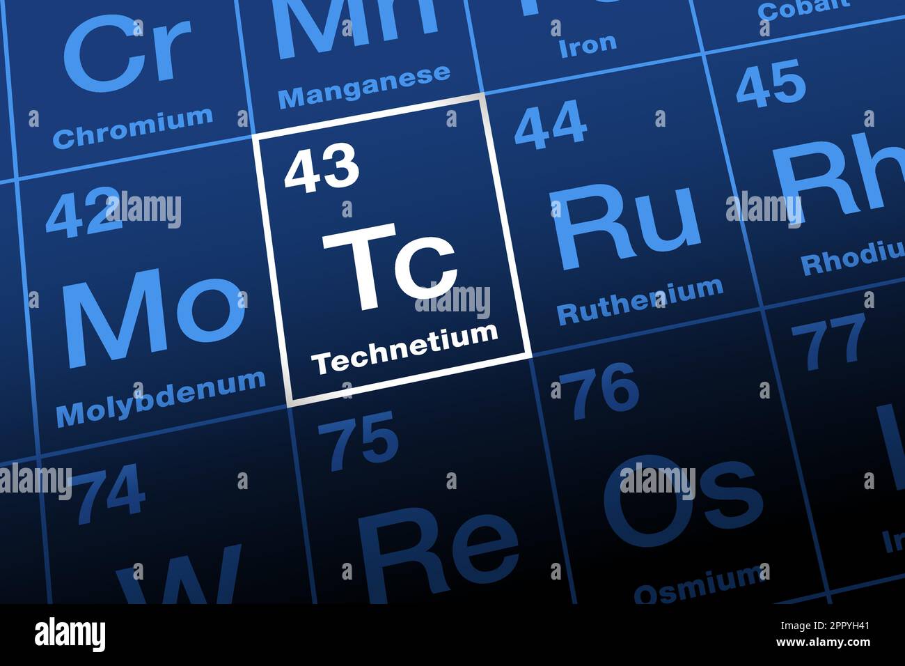 Technetium on periodic table of elements, metal with symbol Tc Stock ...