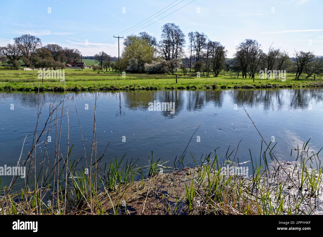 English spring landscape with River Avon (Bristol Avon) at Upper ...