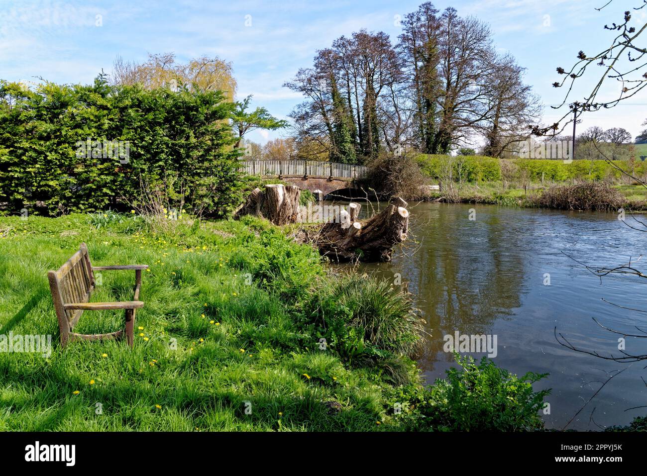 English spring landscape with River Avon (Bristol Avon) at Upper ...