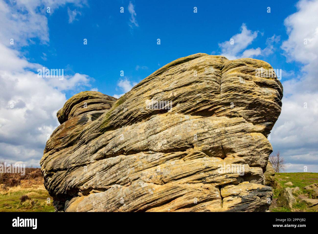 The Three Ships rock formation at Birchen Edge near Baslow in the Peak ...