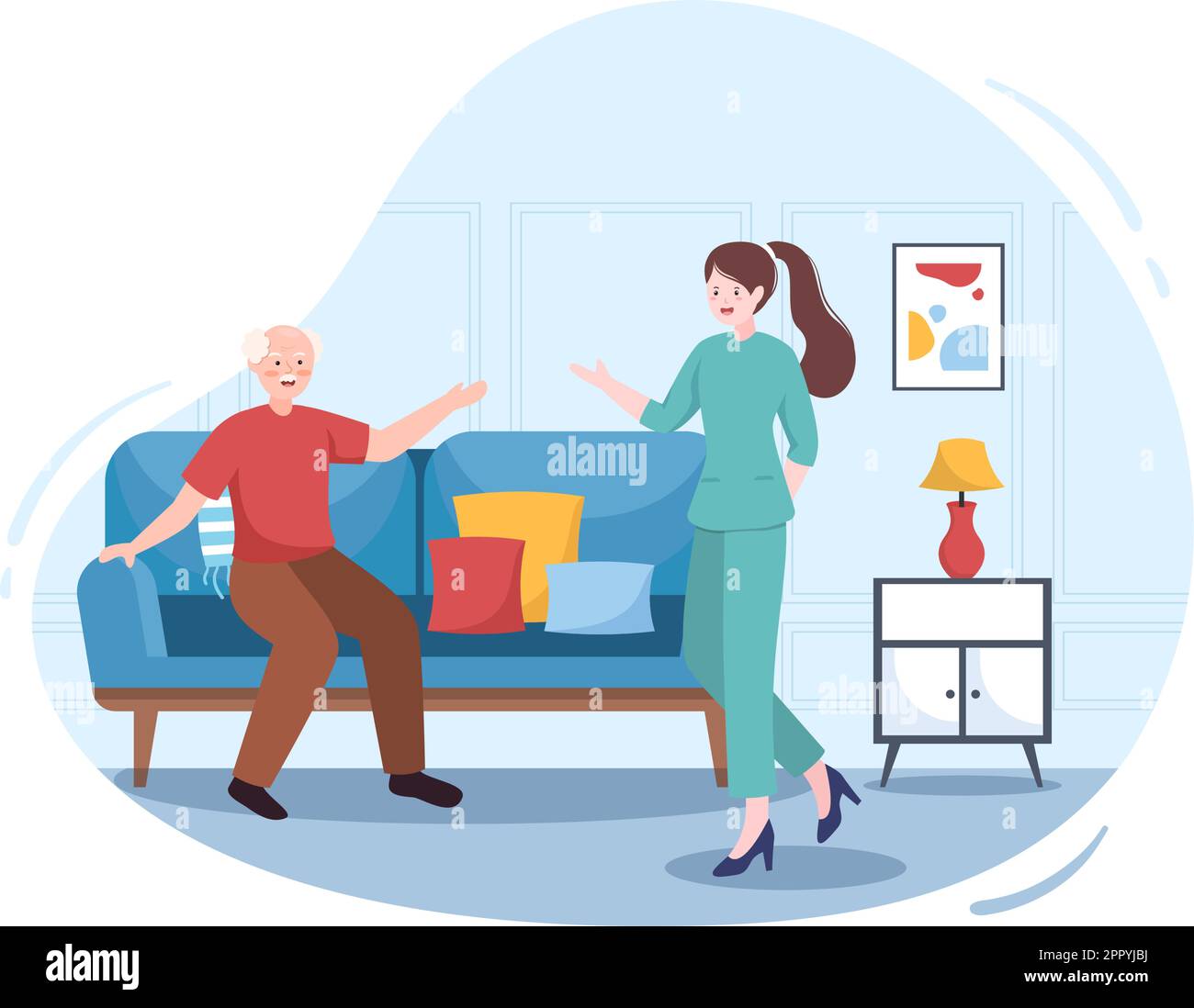 Elderly Care Services Hand Drawn Cartoon Flat Illustration with ...