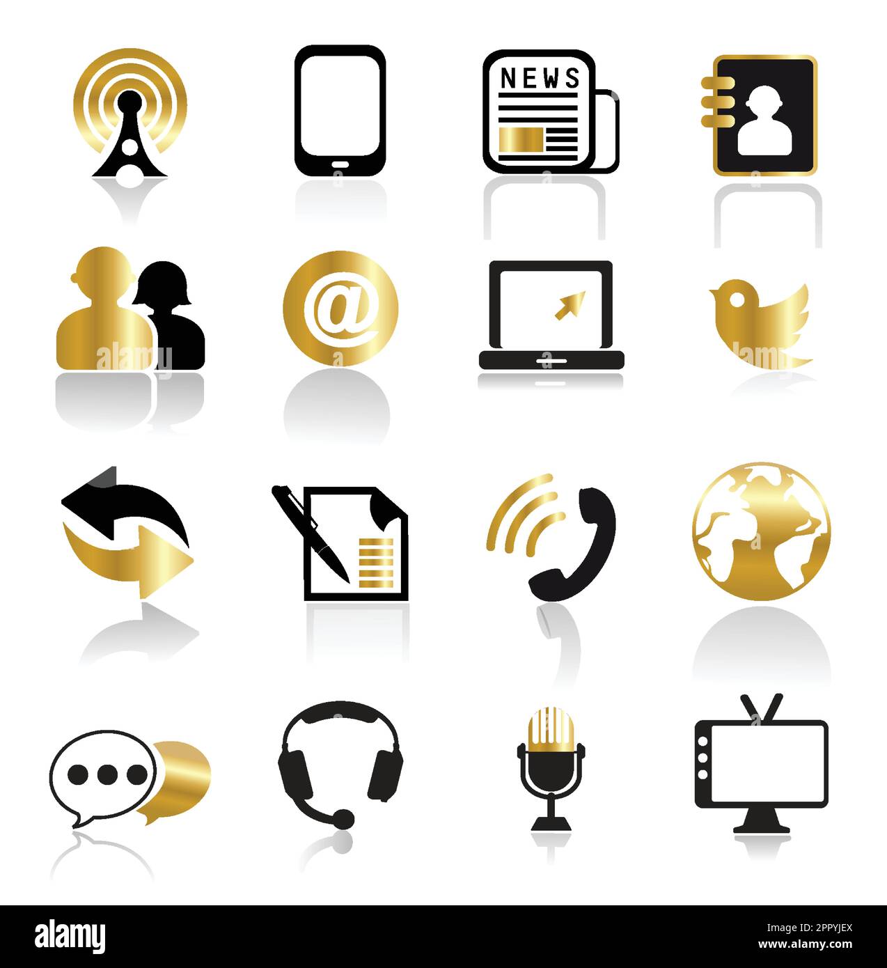 Set of gold communication and media icons Stock Vector Image & Art - Alamy